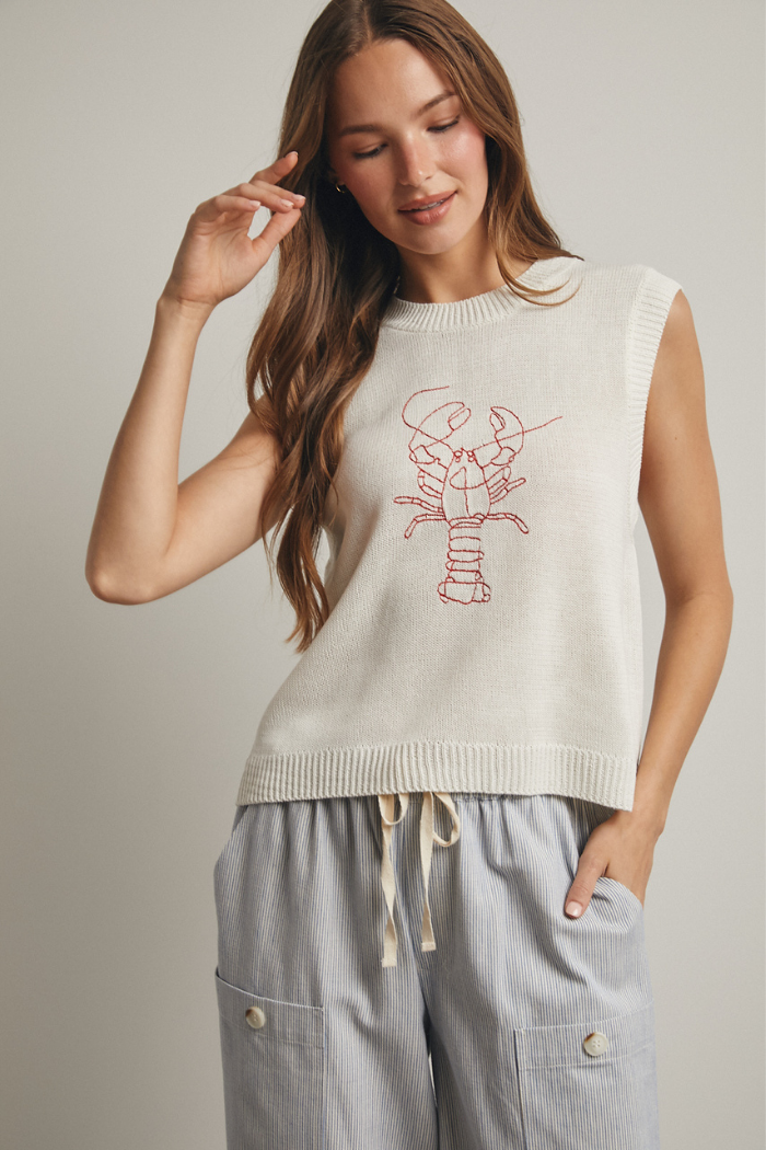 Lobster Embroidered Sweater Vest - Cream | Wishlist – The Dressing Room