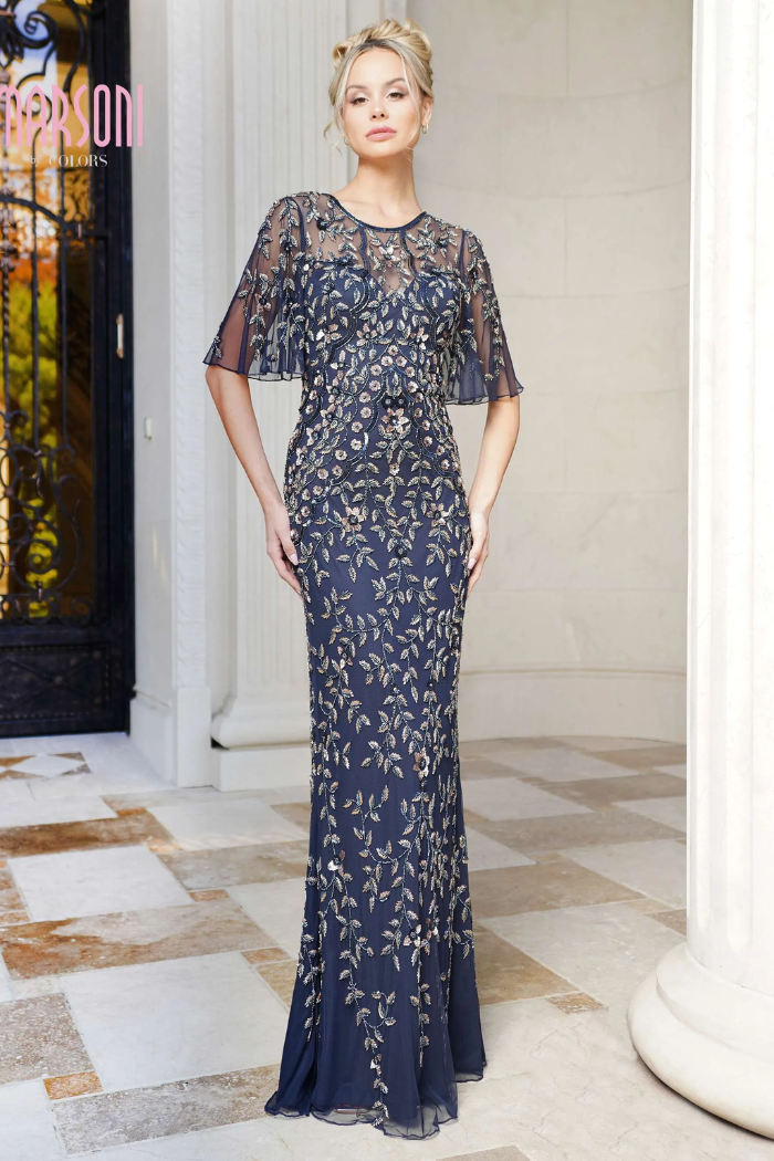 Beaded Sheer Illusion Gown with Butterfly Sleeve – The Dressing Room