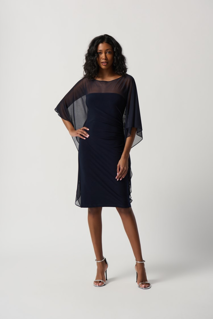 Silky Knit Sheath Dress With Cascading Mesh Sleeves – The Dressing Room