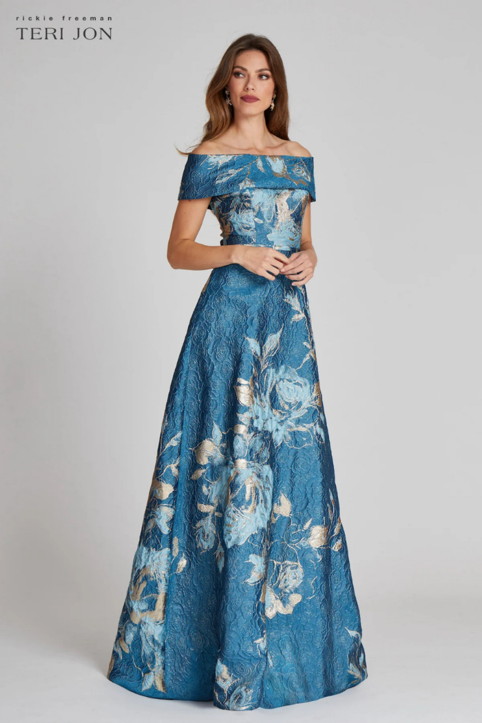Floral Jacquard Off-Shoulder Gown | Teri Jon Evening Dress – The ...